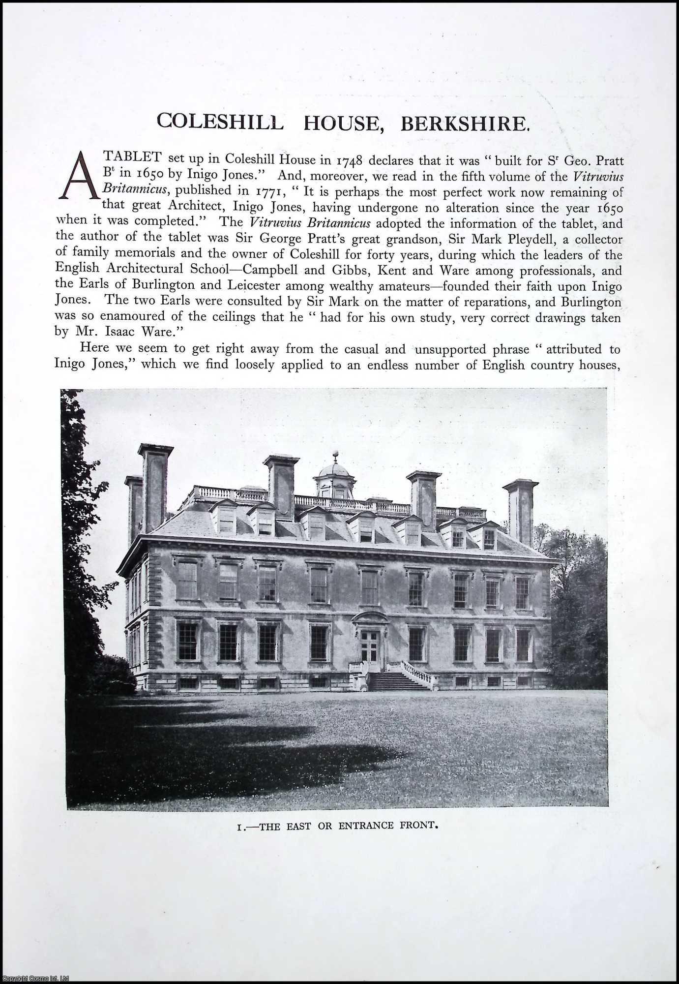 Coleshill House, Berkshire. Built for St. George Pratt, Bt in 1650, by ...