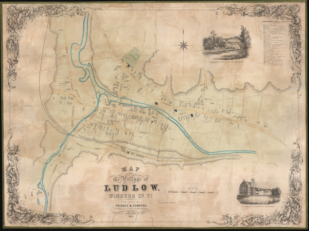 Map of the Village of Ludlow, Windsor Co. Vt. by 1853 Presdee and ...
