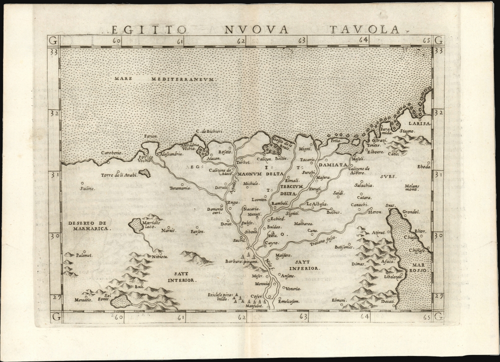 Egitto Nuova Tavola. by 1561 Ruscelli / Gastaldi Map of Egypt and the ...