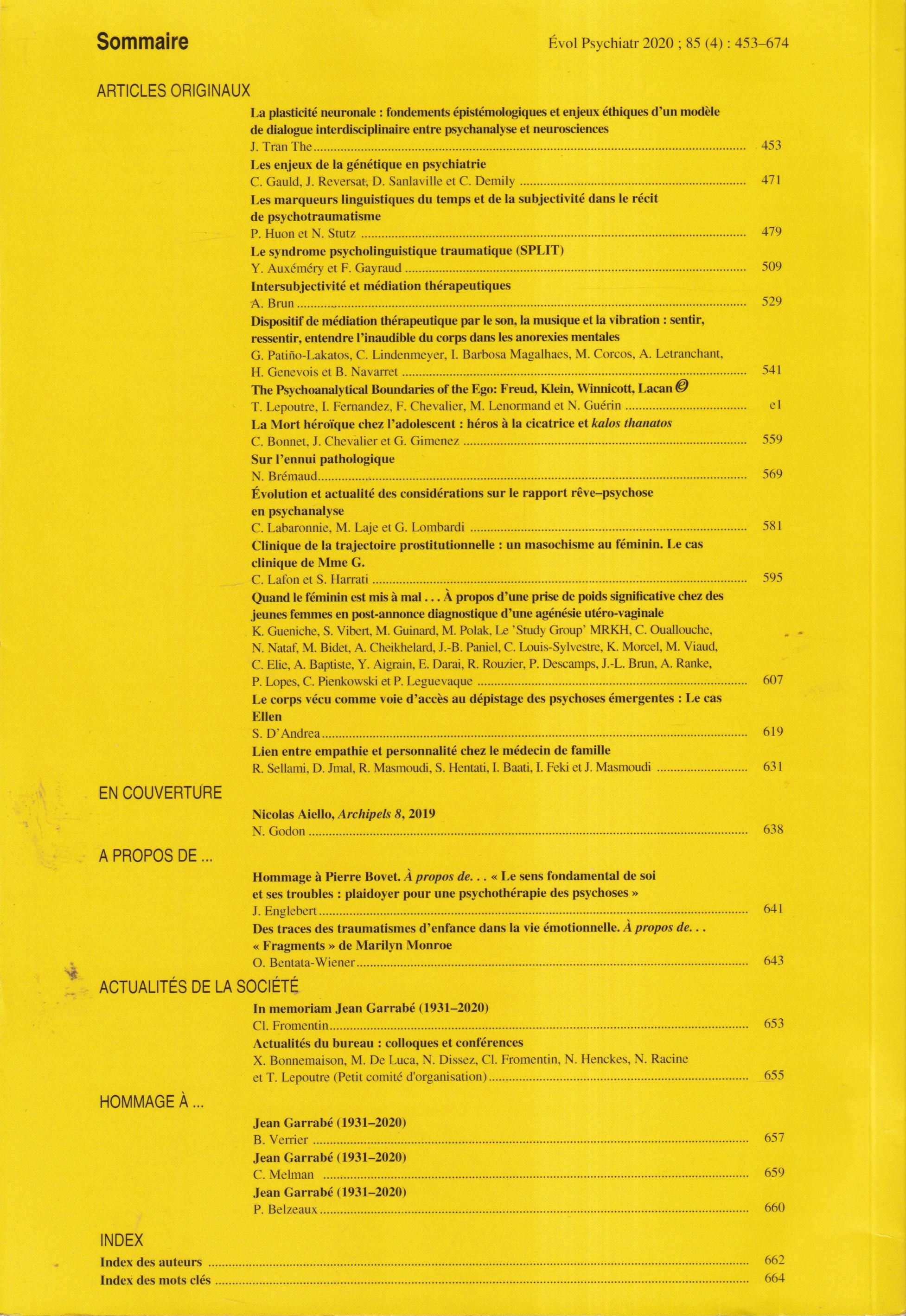 L'évolution psychiatrique Vol 85 - N° 4 - octobre 2020 par Jessica Tran ...