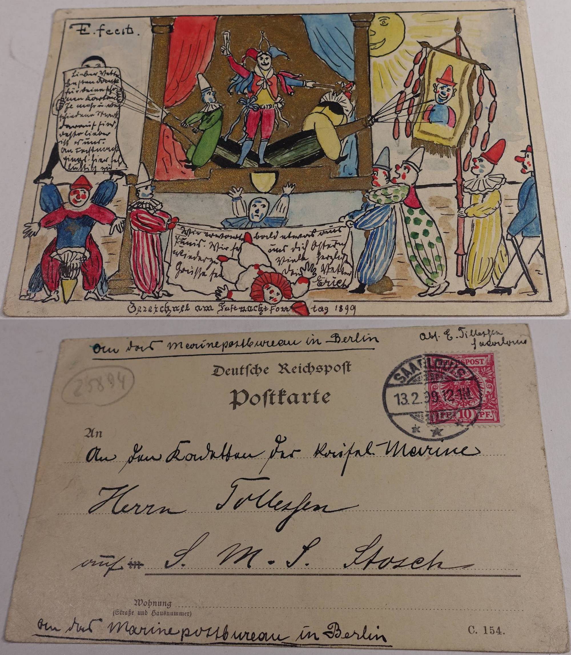 Fastnacht, Karneval --- Originale Zeichnung Saarlouis 1898, Erich ...