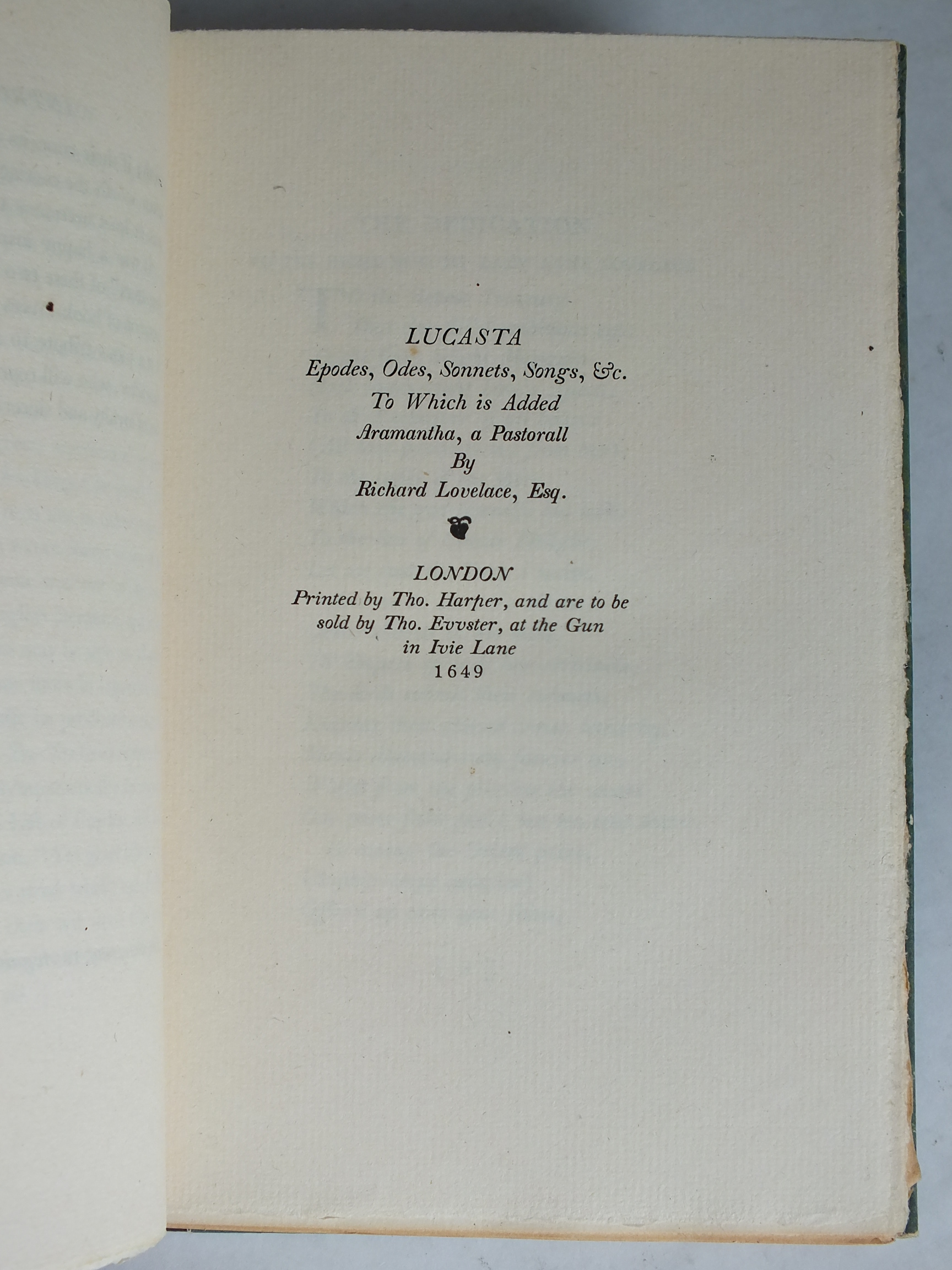 Lucasta: The Poems of Richard Lovelace Esquire [two volumes in slipcase ...