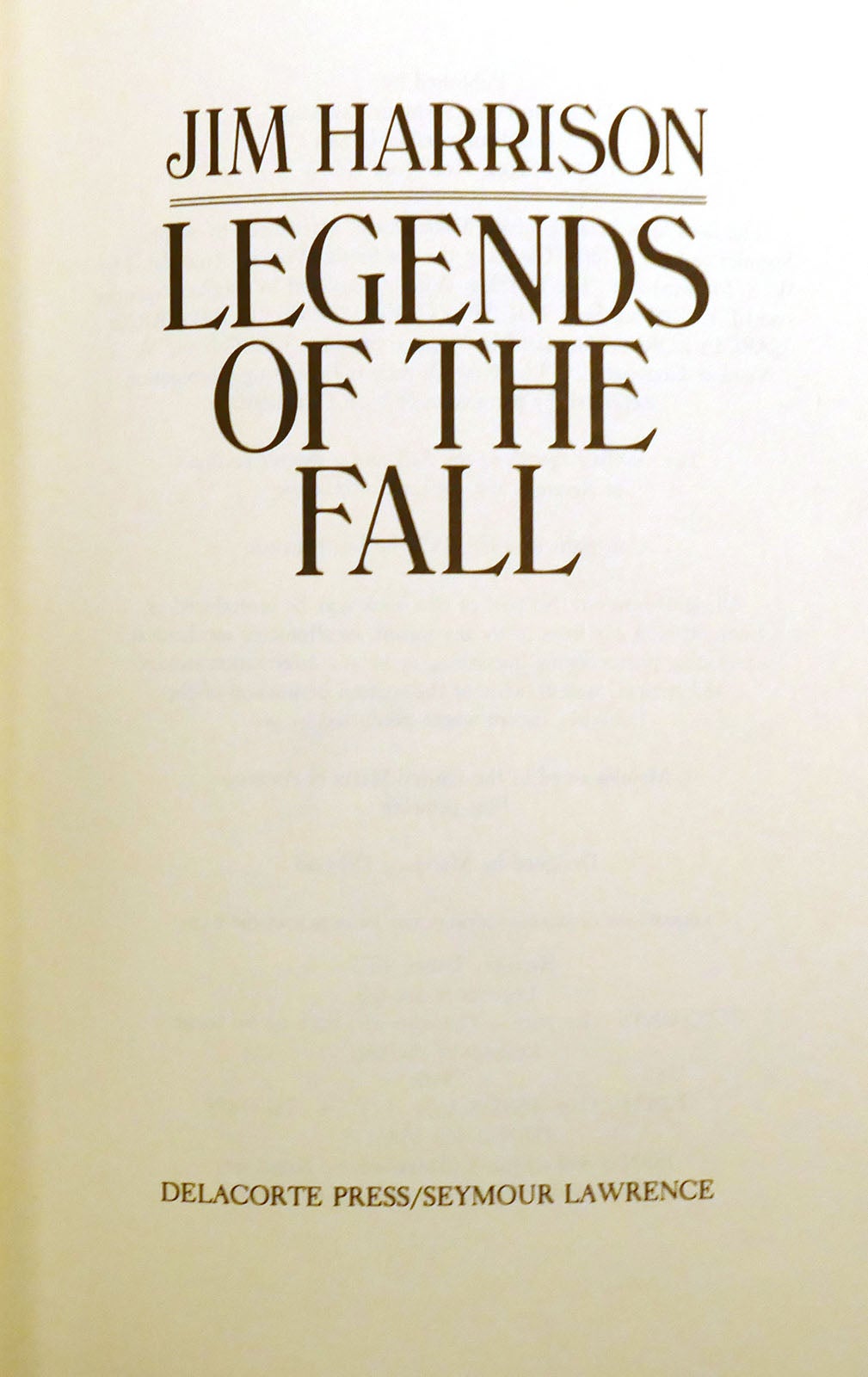 LEGENDS OF THE FALL by Jim Harrison: Hardcover (1979) First Edition ...