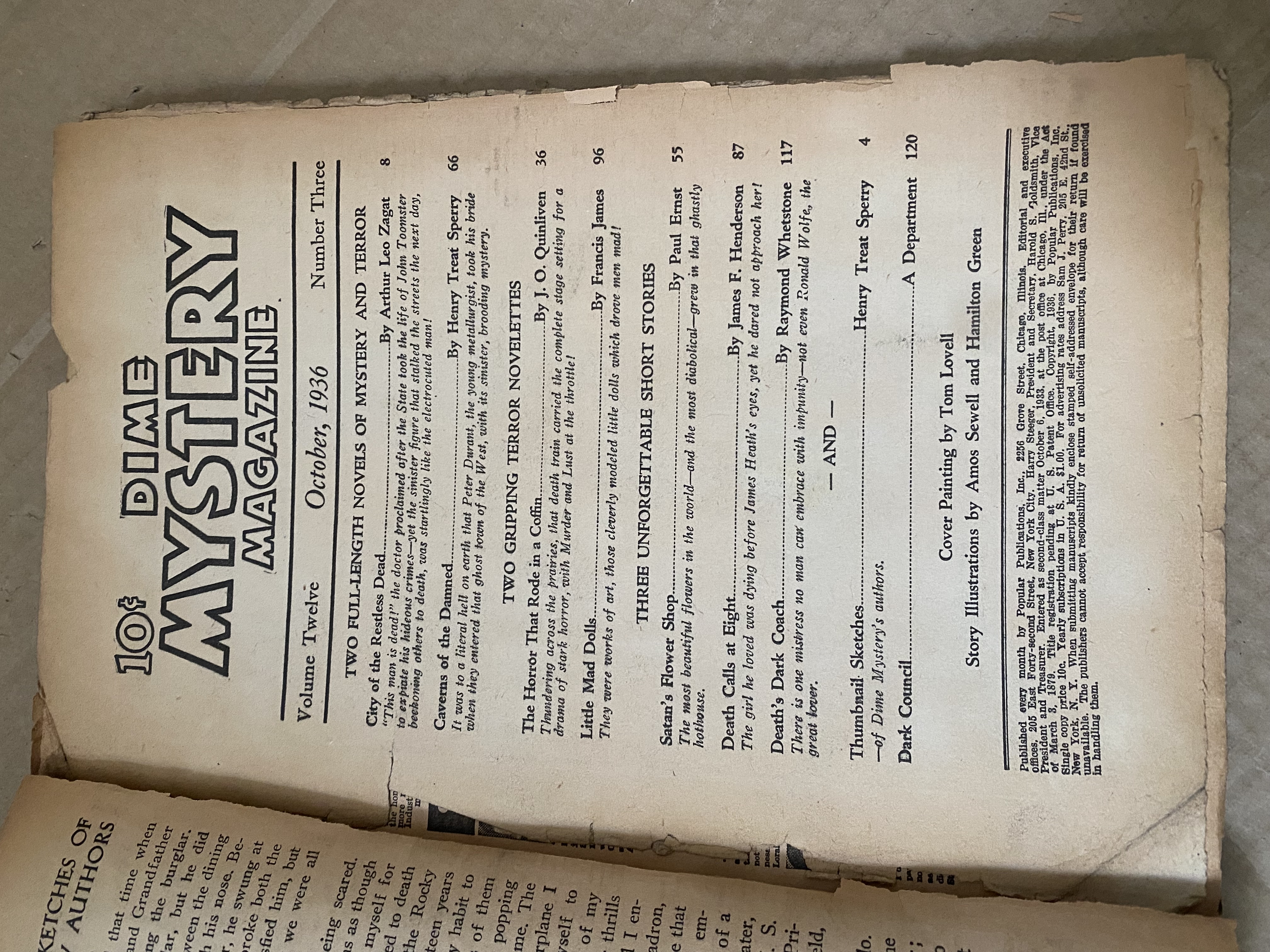 Dime Mystery Magazine Volume Twelve Number Three October' 1936 by Zagat ...