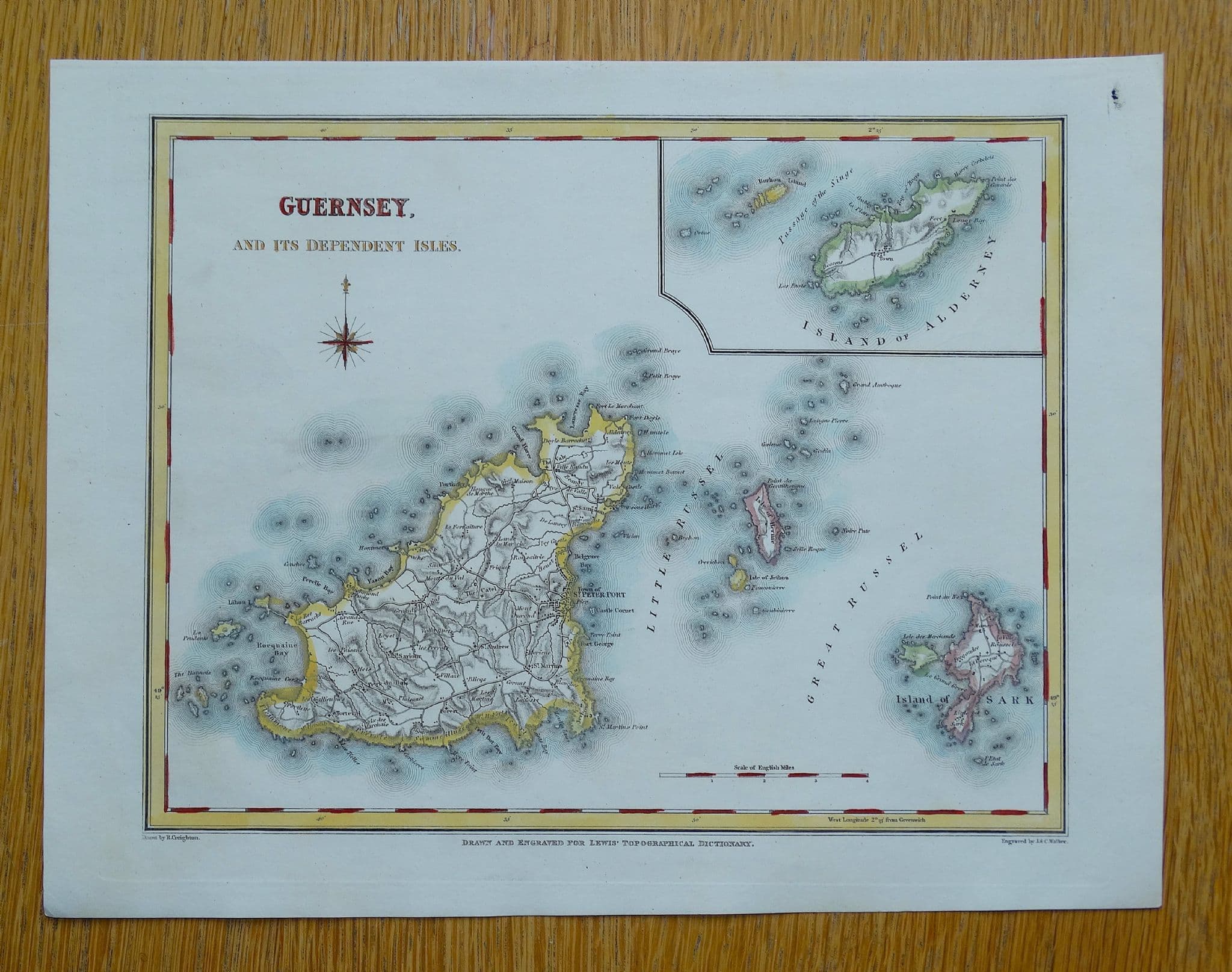 Antique Map GUERNSEY, ALDERNEY, SARK, Channel Islands Lewis 1835: Map ...