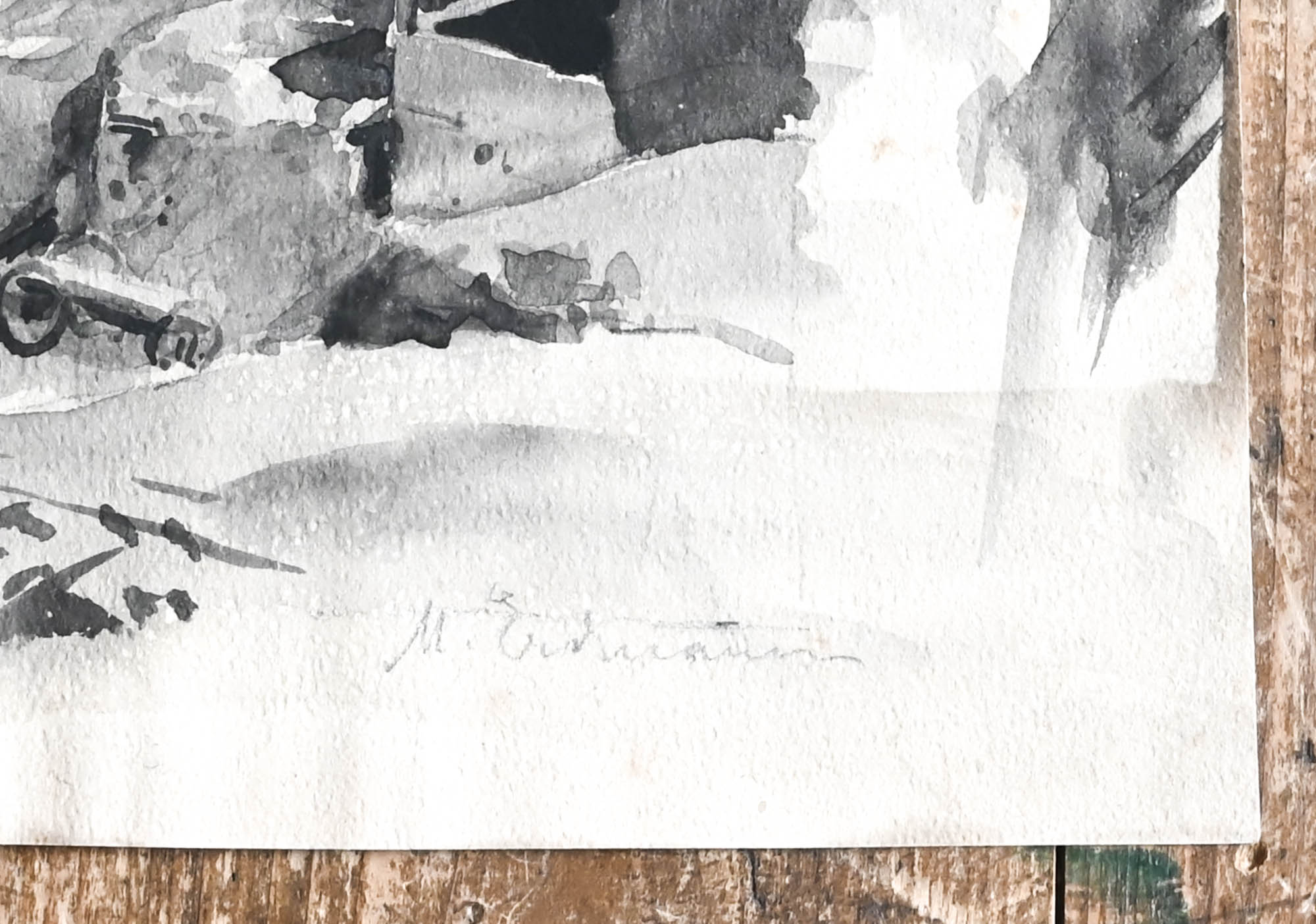 Signiertes Aquarell in Grautönen von Erdmann, Blick in den Marmorbruch ...