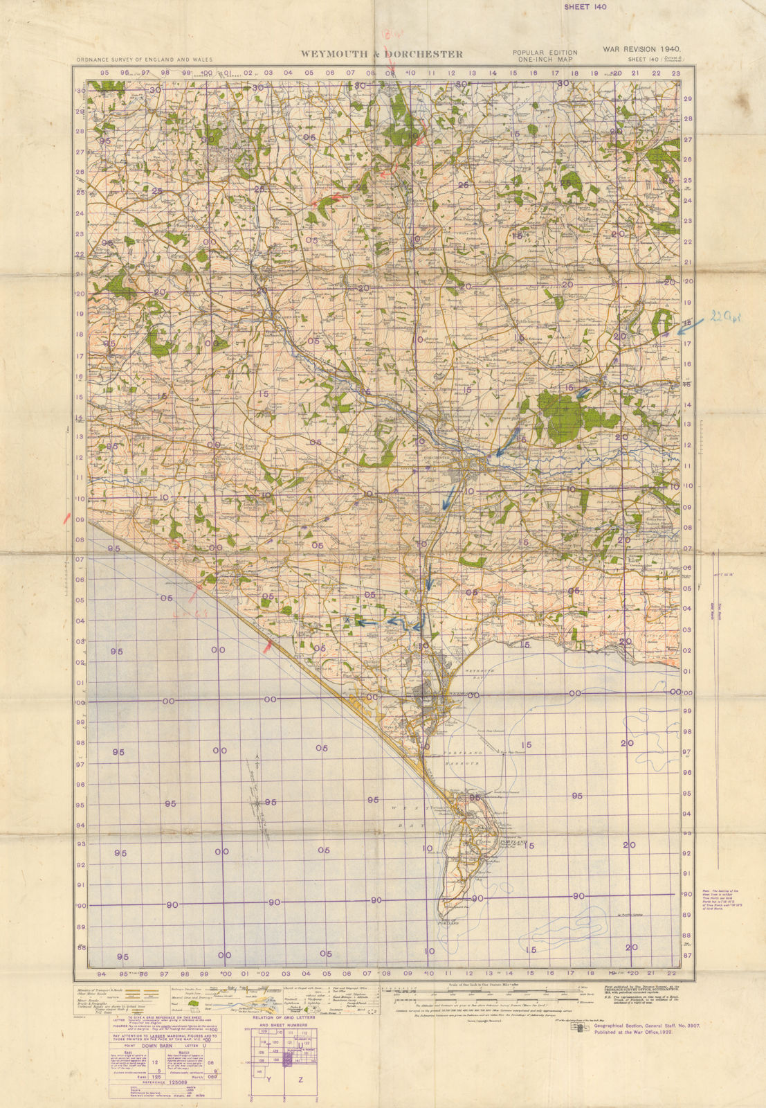 Weymouth & Dorchester War Revision 1940 Sheet 140 Geographical Section ...