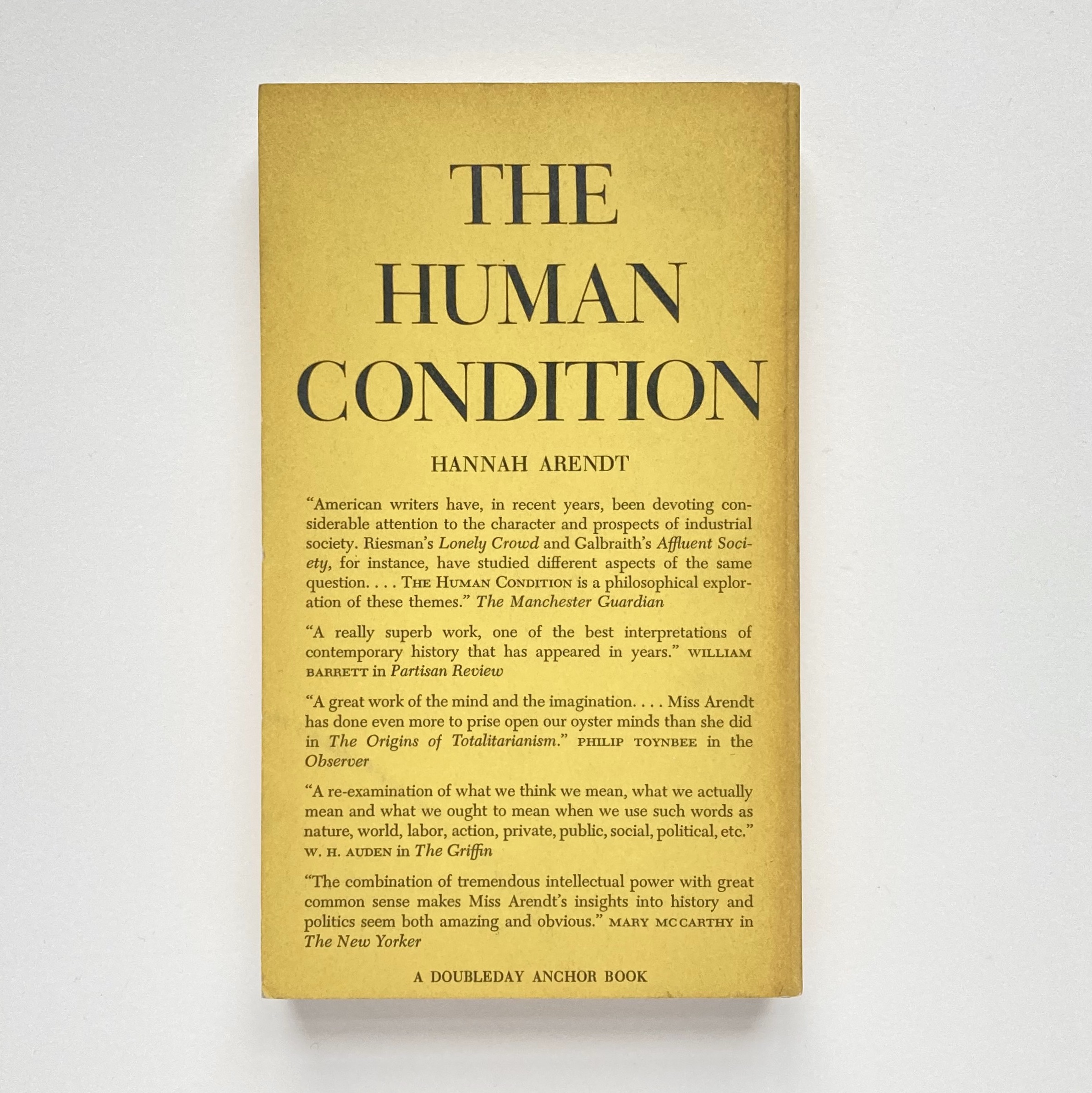 The Human Condition by Arendt, Hannah: Very Good Soft cover (1958) 1st ...