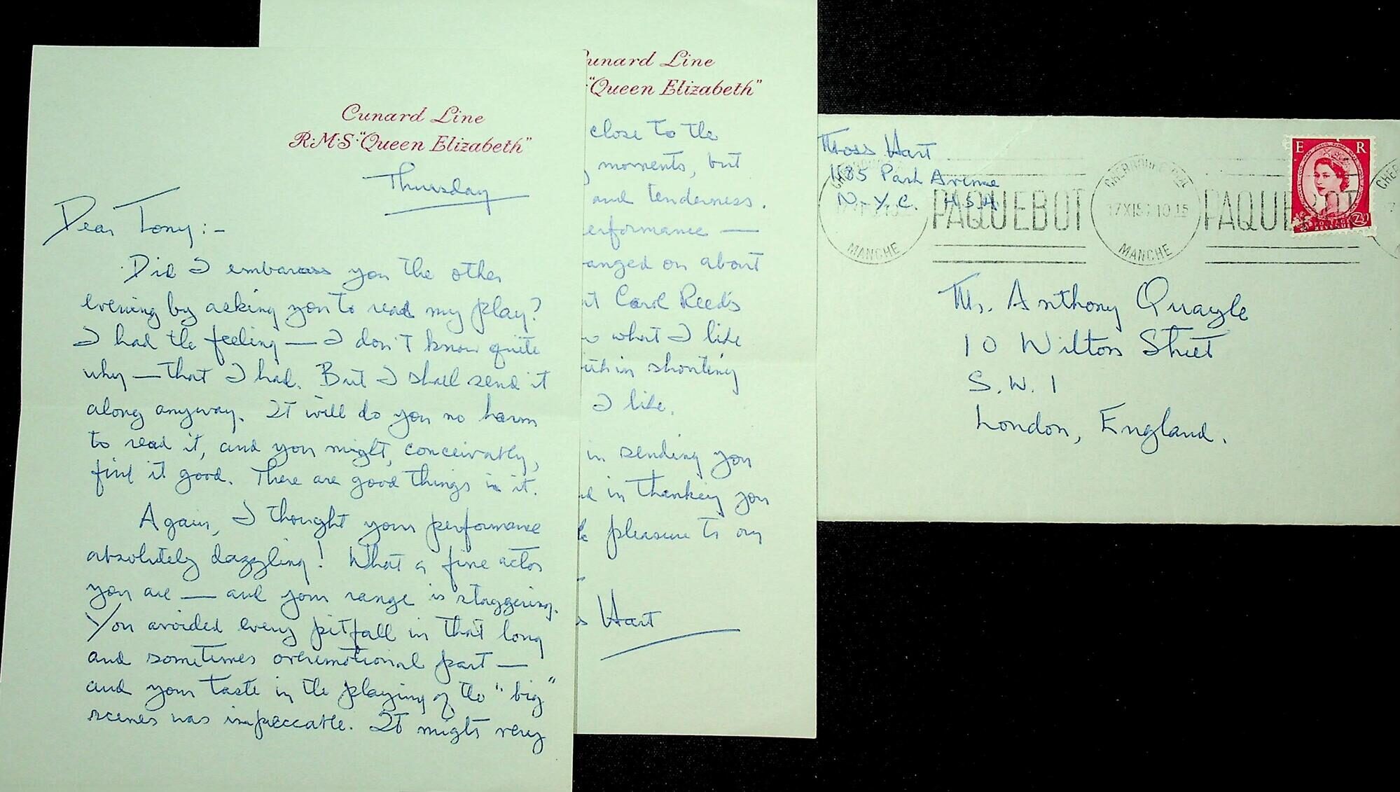 ALS Signed Letter from Most Hart to Anthony Quayle c 1950's by Moss ...