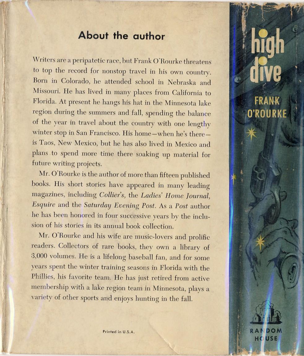 HIGH DIVE by O'Rourke, Frank: Near Fine Cloth (1954) First Edition ...