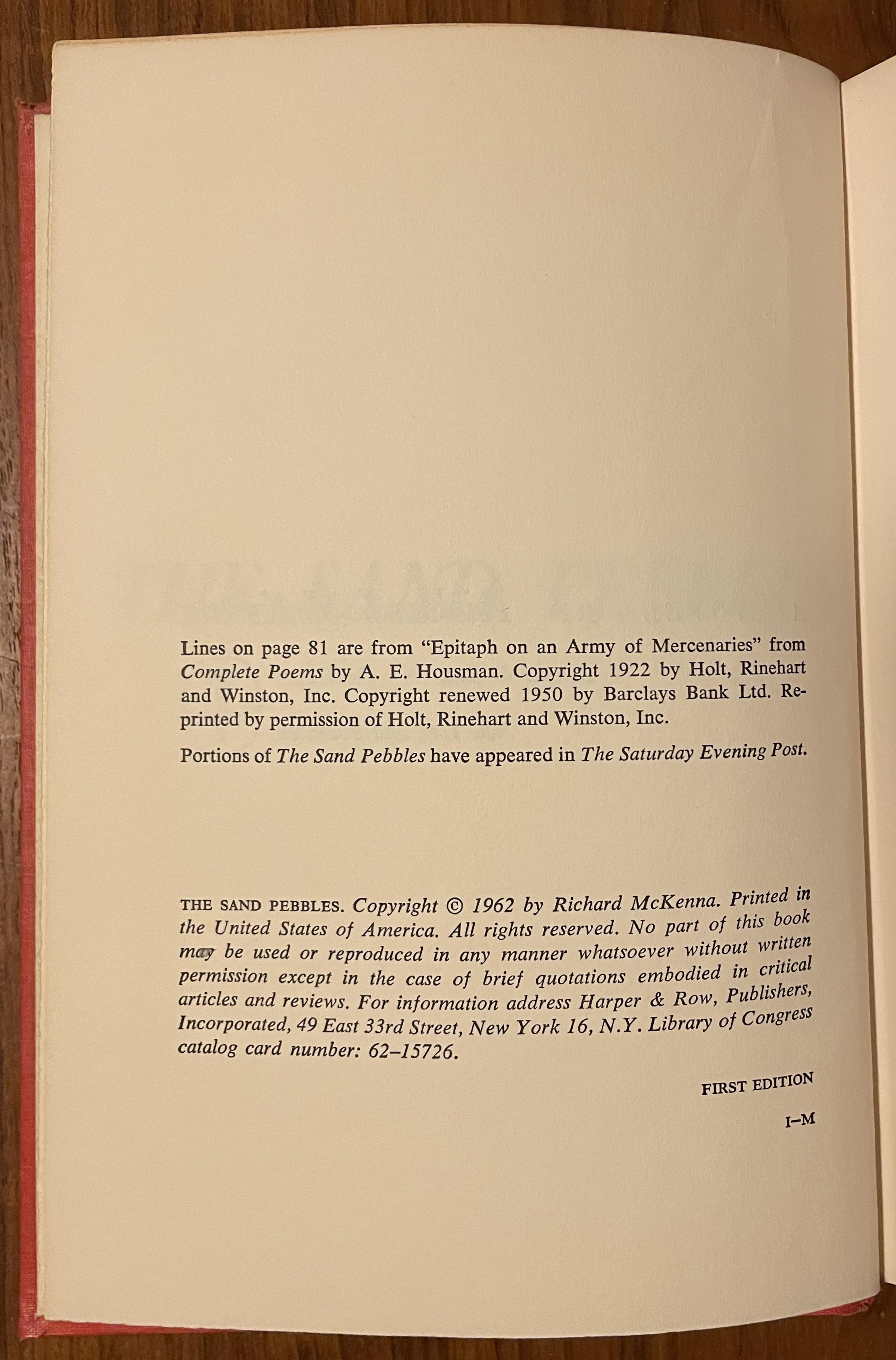 The Sand Pebbles by McKenna, Richard: Very Good Hardcover (1962) First ...