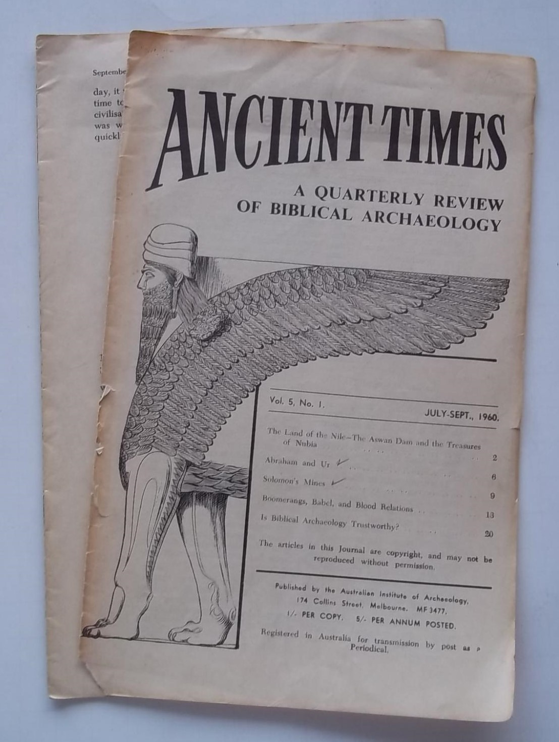 Ancient Times (Vol. 5 No. 1, July-September 1960): A Quarterly Review ...