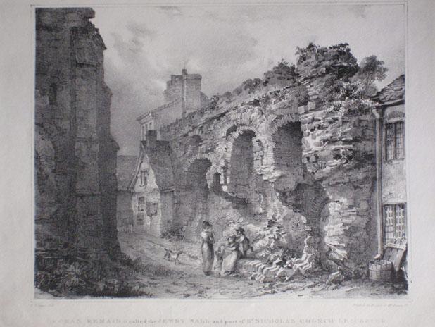 Original Antique Lithograph Illustrating Roman Remains Called the Jewry ...