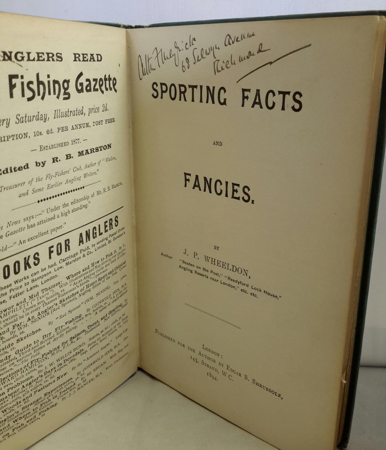 Sporting Facts and Fancies. by WHEELDON, J. P.: (1894) | Addyman Books