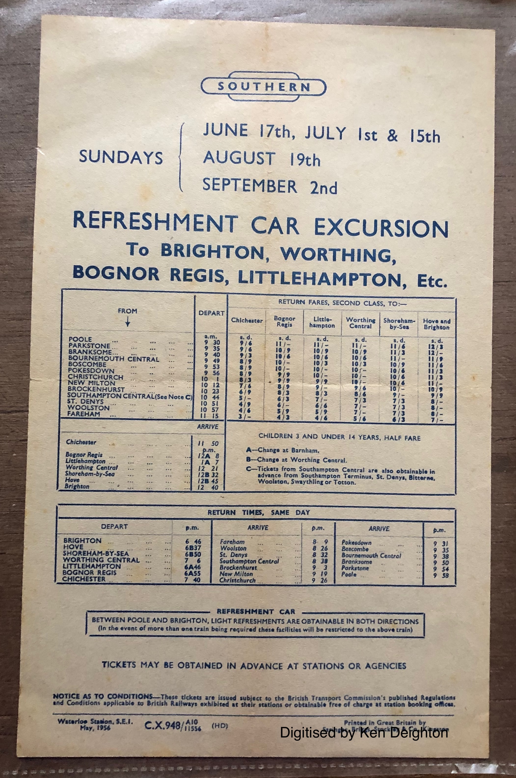 Southern Refreshment Car Excursion To Brighton Worthing Bognar Regis ...