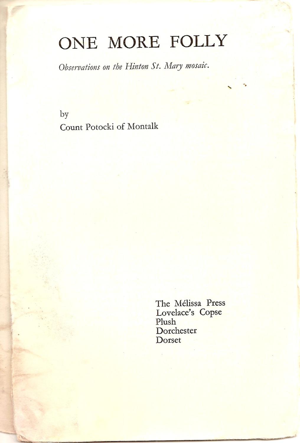 One More Folly. by Potocki of Montalk.: Very Good. Paperback (1963 ...