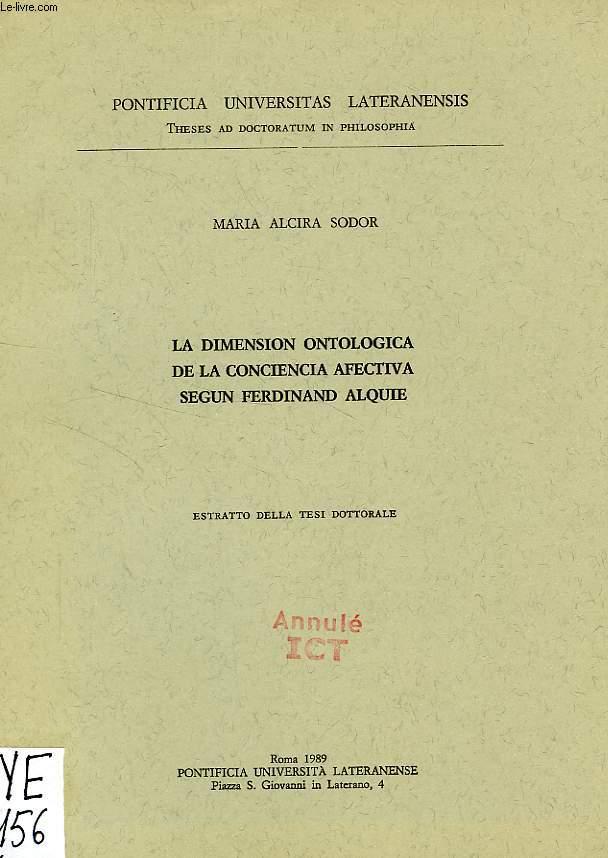 LA DIMENSION ONTOLOGICA DE LA CONCIENCIA AFECTIVA SEGUN FERDINAND ...