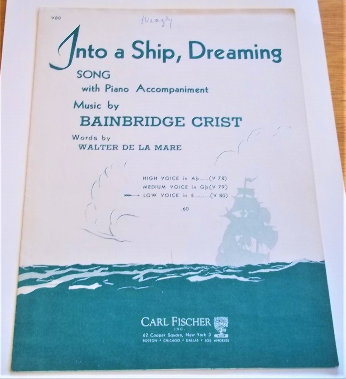 Into a Ship, Dreaming: Song with Piano Accompaniment, Low Voice in E ...