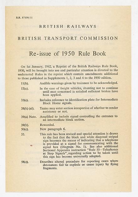British Railways Rules for Observance by Employees. To operate from 1st ...