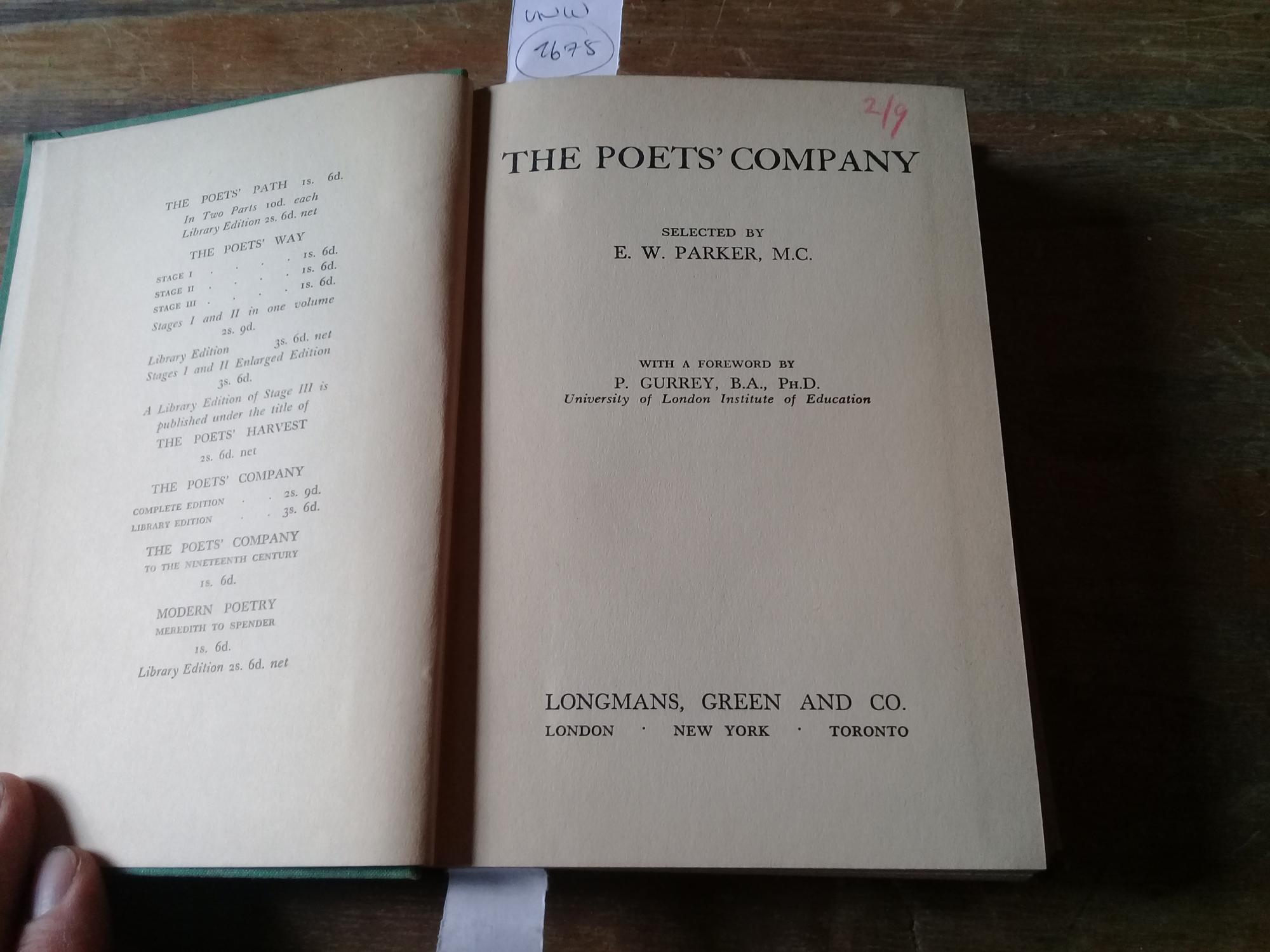 The Poet s Company. by Parker, E. W. (M.C).: Bueno Encuadernación de ...