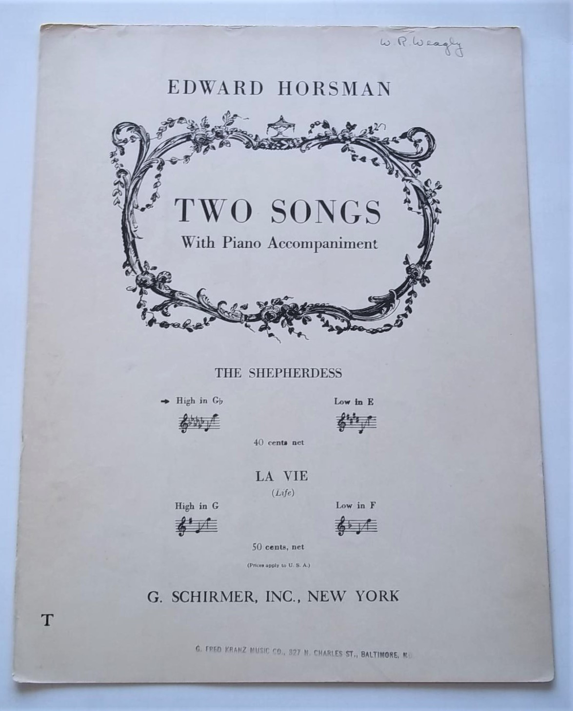 Two Songs With Piano Accompaniment: 1. The Shepherdess (High in G-Flat ...