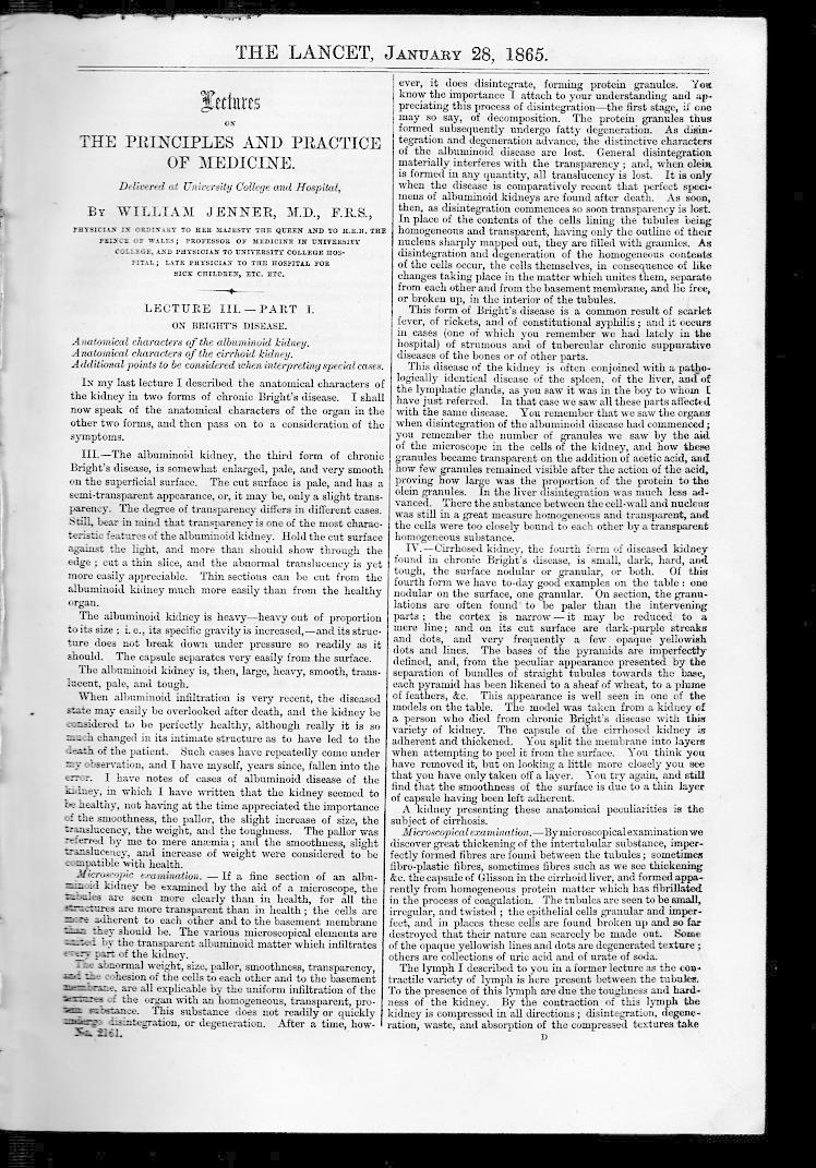 The Lancet. 28 January 1865. PRINCIPLE & PRACTICE of MEDICINE - BRIGHT ...