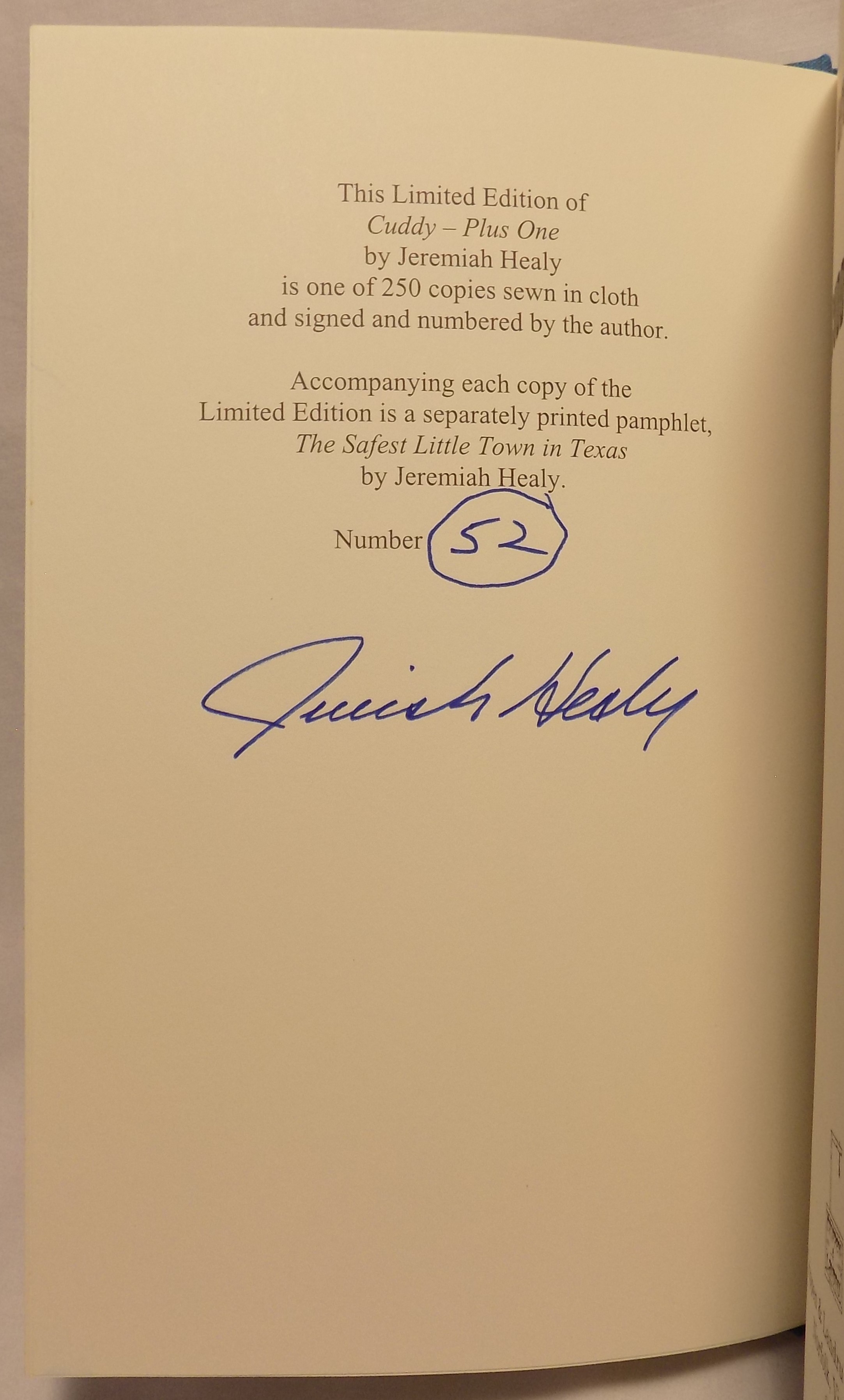 Cuddy - Plus One by Healy, Jeremiah: Fine Hard Cover (2003) First ...