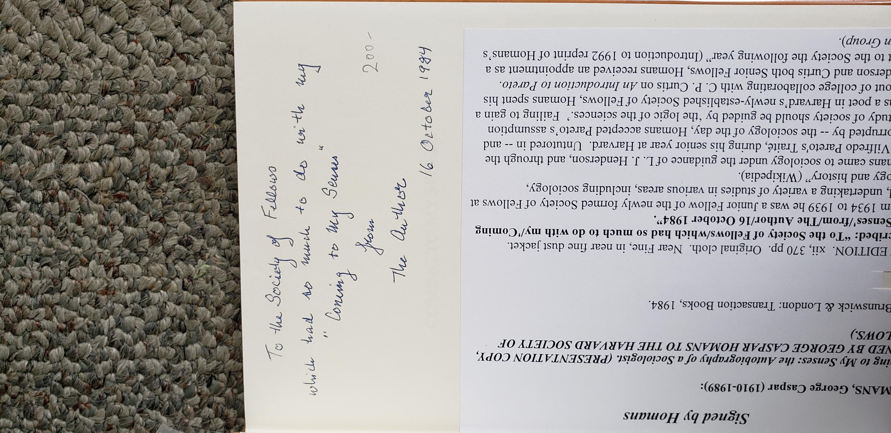 Coming to My Senses: the Autobiography of a Sociologist. (PRESENTATION ...