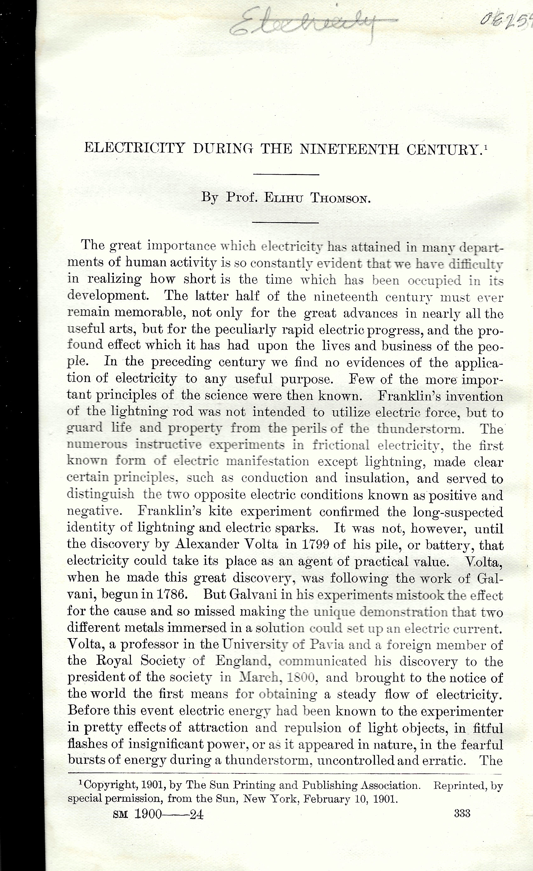 ELECTRICITY DURING THE NINETEENTH CENTURY. by Thomson, Prof. Elihu ...
