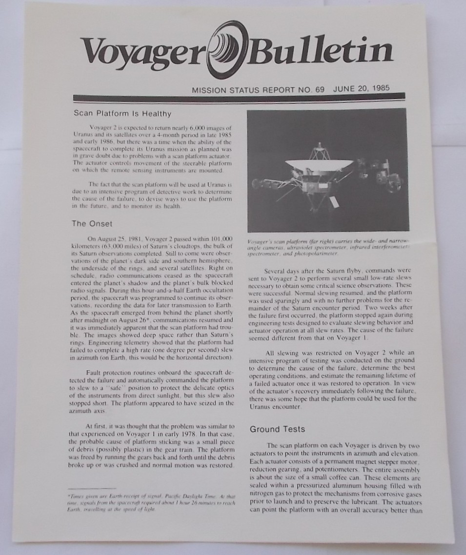 Voyager Bulletin: Mission Status Report No. 69 (June 20, 1985) by ...