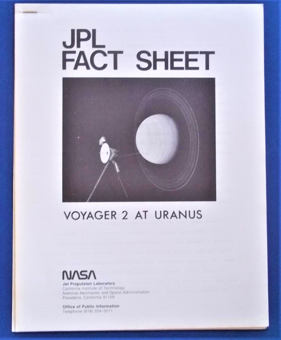 JPL Fact Sheet: Voyager 2 At Uranus par National Aeronautics and Space ...