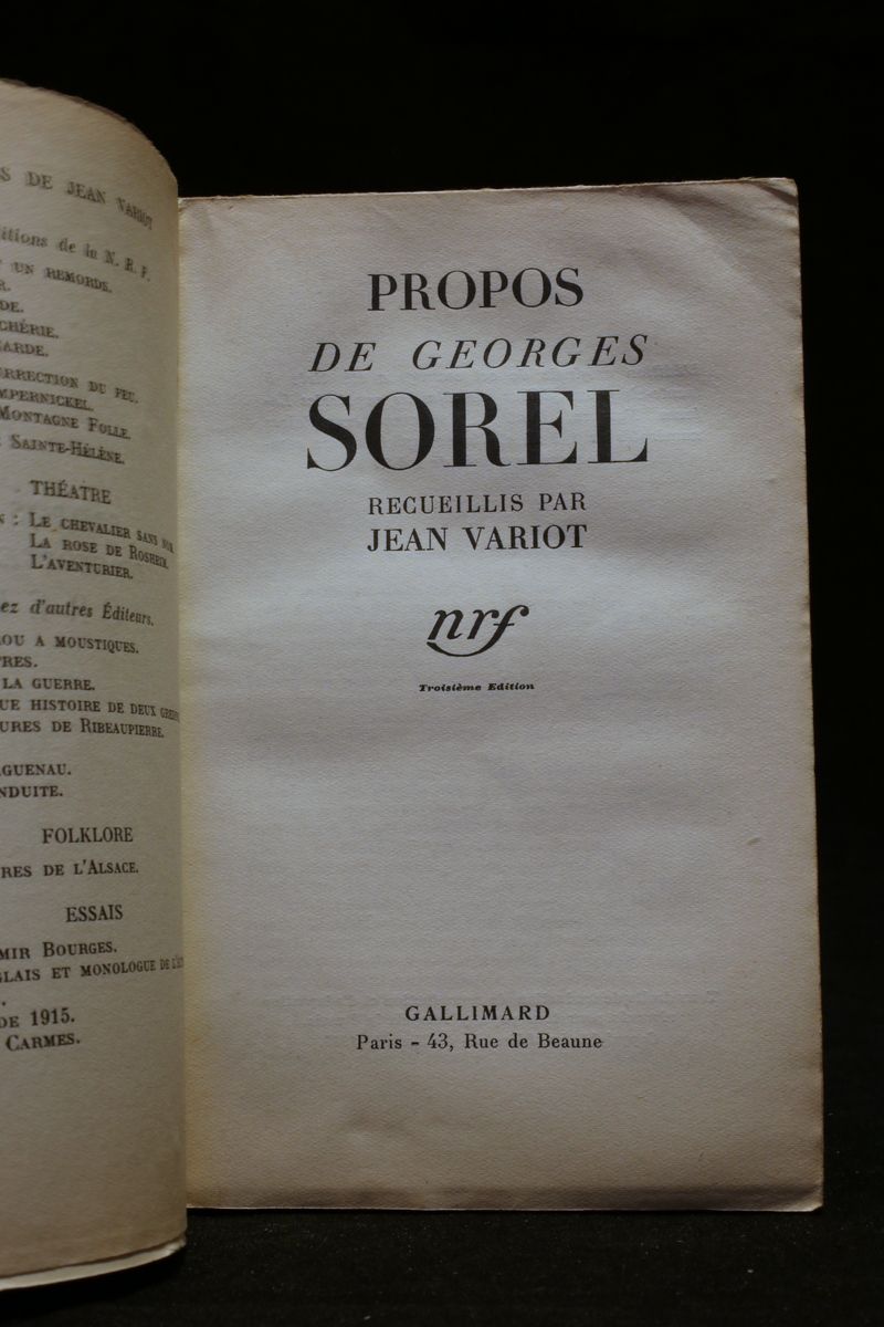 Propos de Georges Sorel recueillis par Jean Variot by Georges SOREL ...