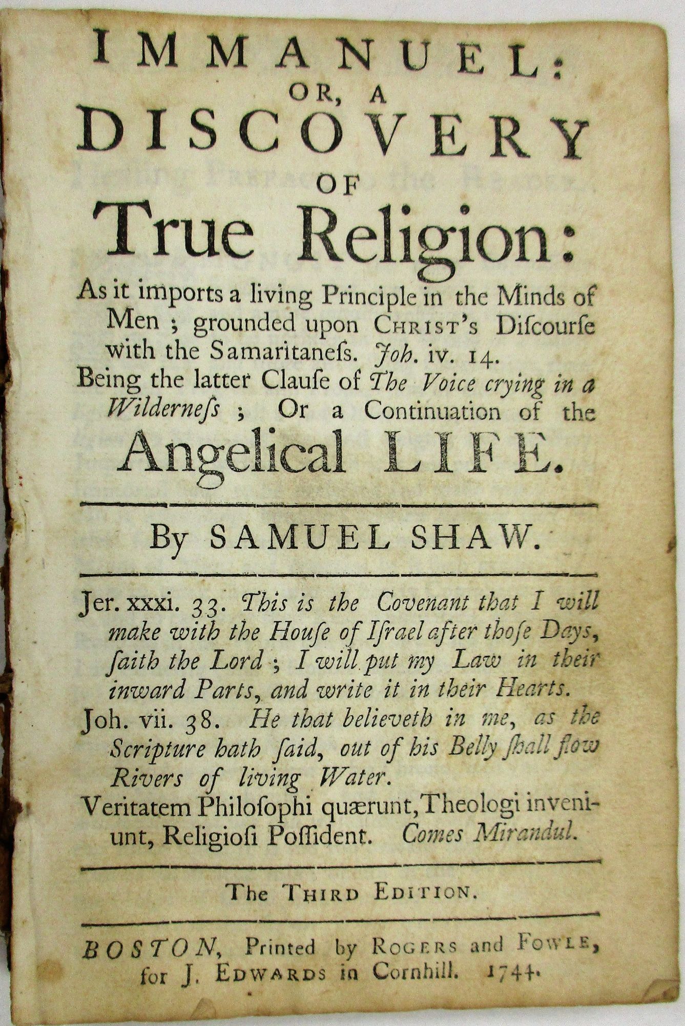 IMMANUEL: OR, A DISCOVERY OF TRUE RELIGION: AS IT IMPORTS A LIVING ...