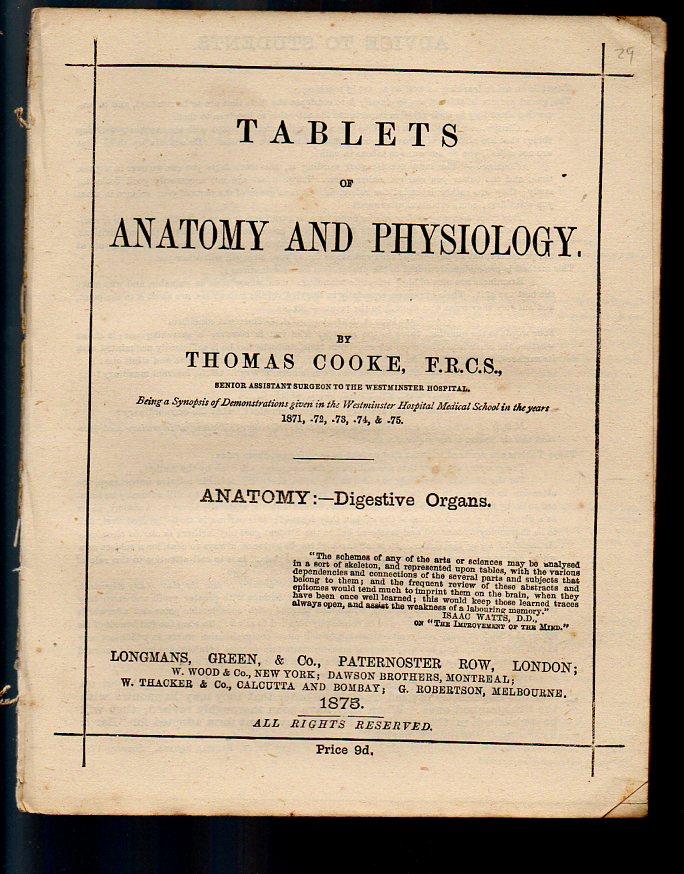 Tablets of Anatomy and Physiology. Digestive Organs. de Cooke, Thomas ...