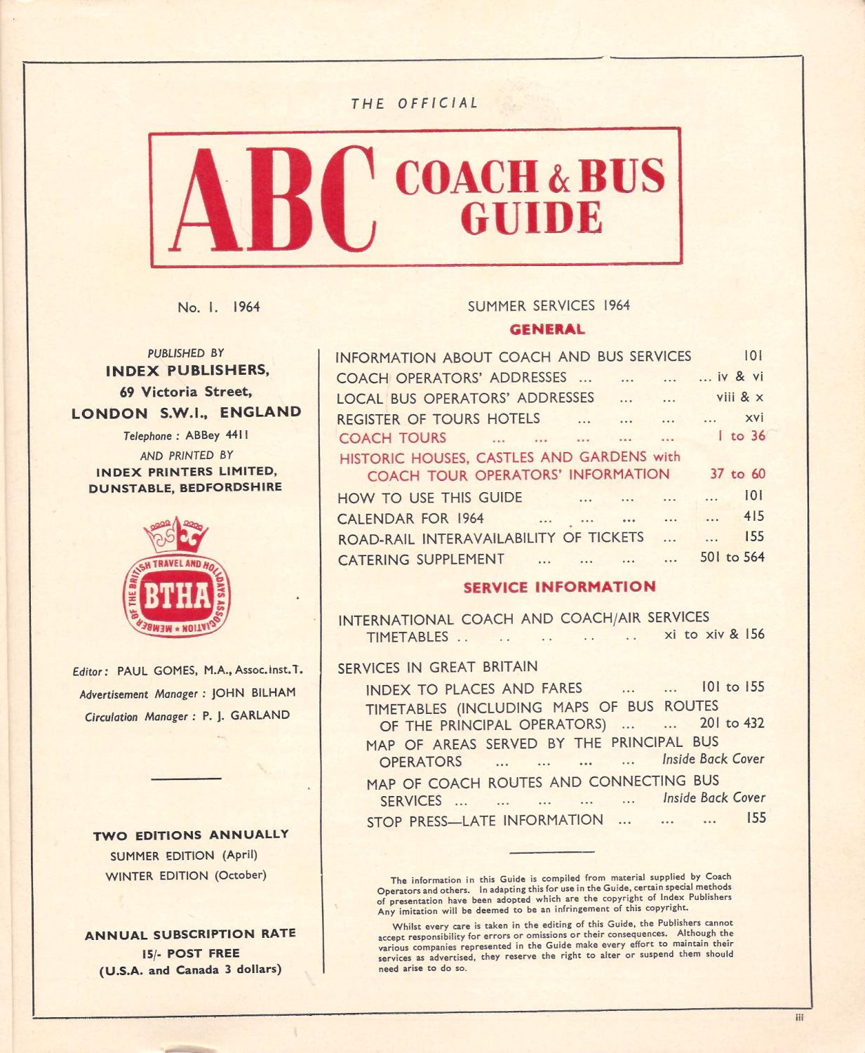 The Official ABC Coach & Bus Guide: Summer Services 1964: Good Soft ...