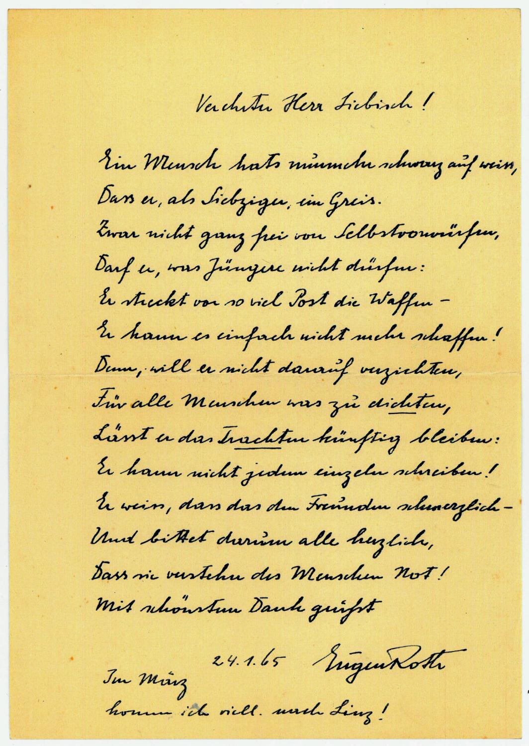 Faks. Gedicht mit eigenh. Adreßzeile, Datum und Namenszug. by Roth ...