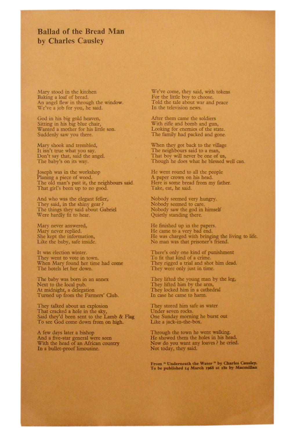 Ballad of the Breadman; a poem by Causley (Charles).: (1968) First ...