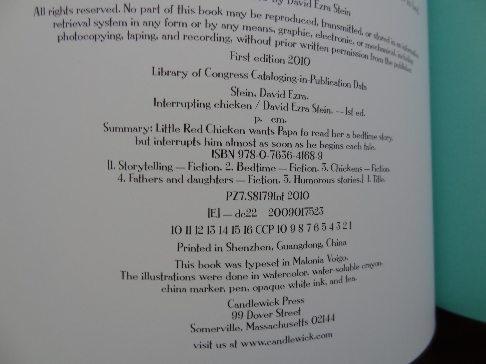 Interrupting Chicken *1st, Caldecott Honor by Stein, David Ezra: Fine ...