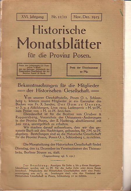 Historische Monatsblätter für die Provinz Posen. Jahrgang XVI, Nr. 11 / ...