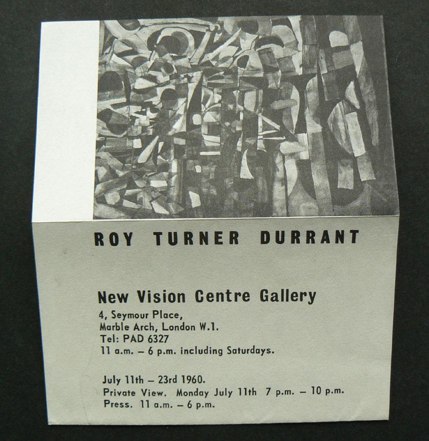 Roy Turner Durrant. New Vision Centre Gallery, July 11th-23rd 1960. by ...