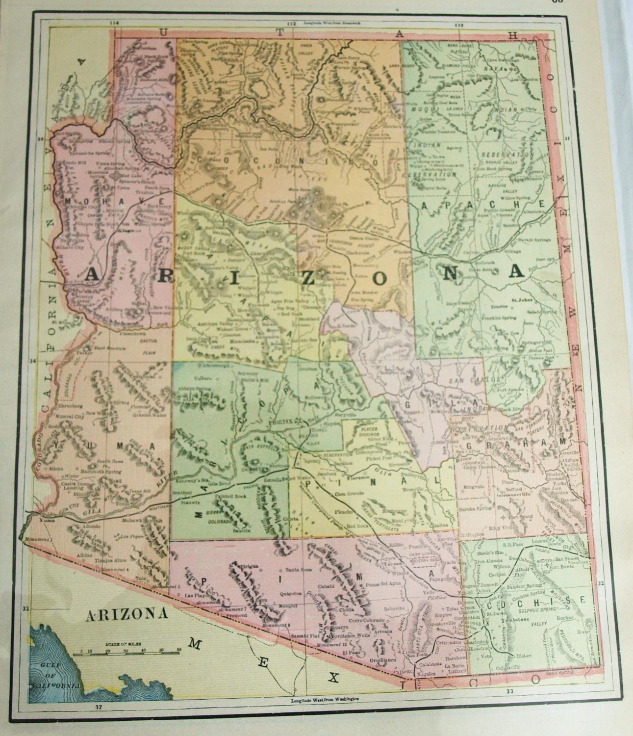Iliff's Imperial Atlas of the World Map of Arizona (Pg. 65) by John W ...
