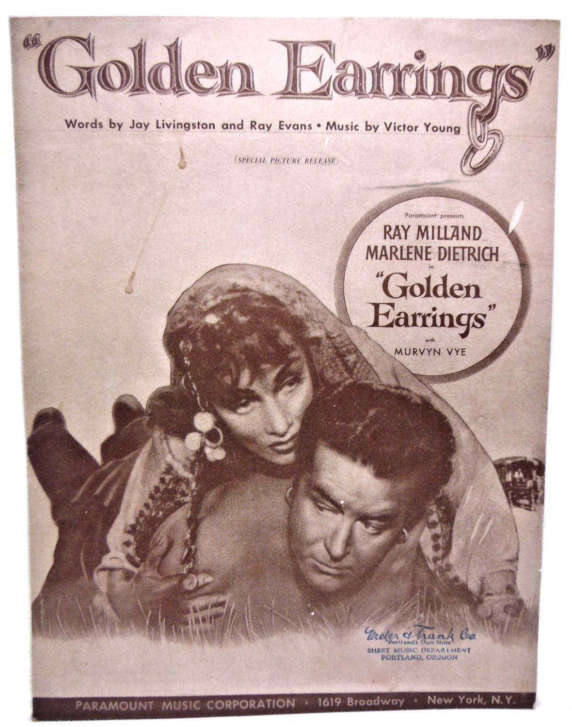 Golden Earrings (SHEET MUSIC) Paramount presents RAY MILLAND, MARLENE ...