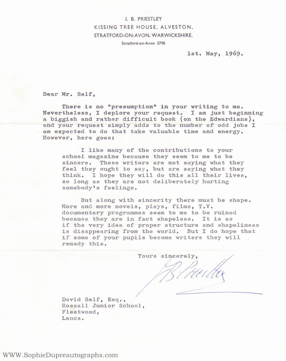 Fine Typed Letter Signed to David SELF (John Boynton, 1894-1984 ...