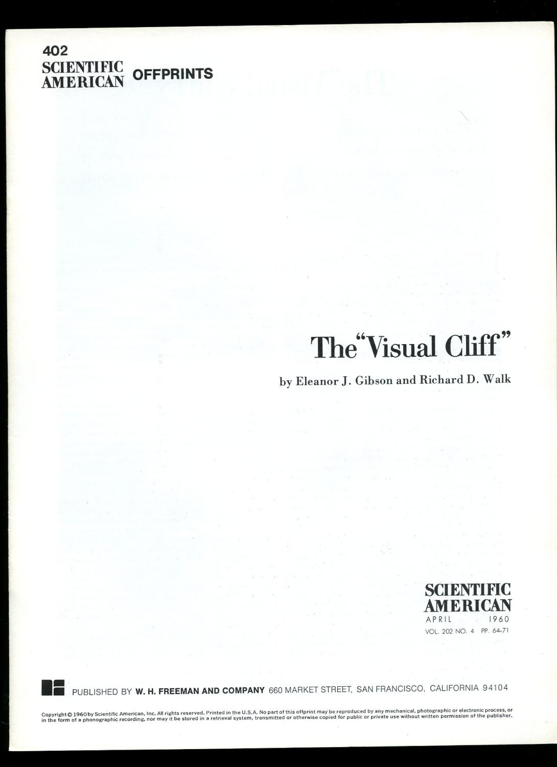Scientific American: The ''Visual Cliff'' by Eleanor J. Gibson and ...