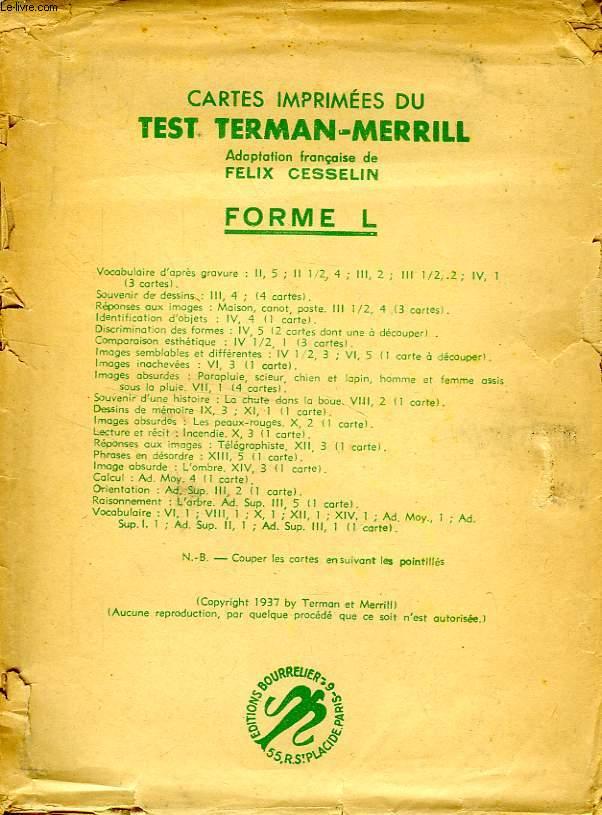 CARTES IMPRIMEES DU TEST TERMAN-MERRILL, FORME L by CESSELIN FELIX: bon ...
