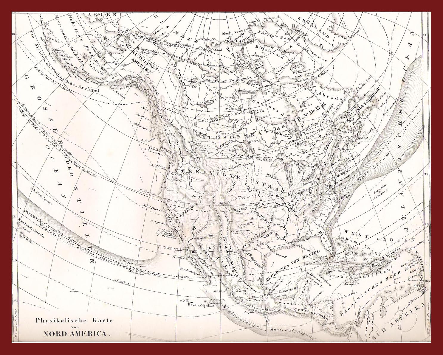 Tavola Litografica Physikalische karte von Nord America by Joann Georg ...