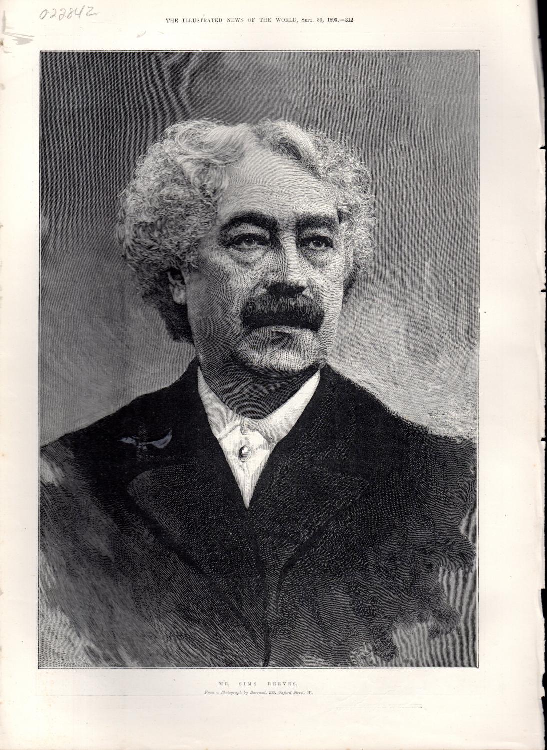 ENGRAVING: "Mr. Sims Reeves" . engraving from The Illustrated News of ...