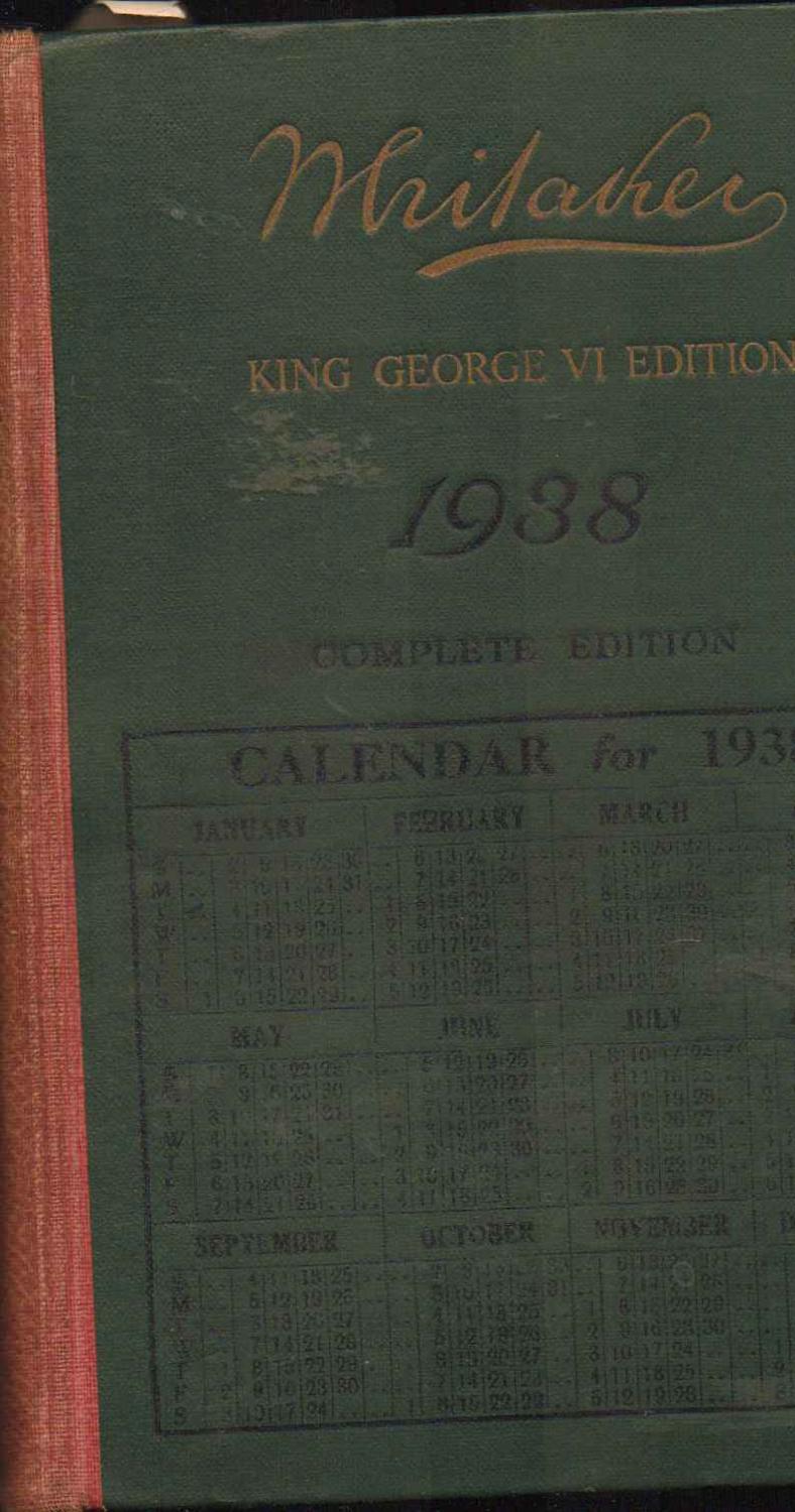 Whitaker's Almanack 1938. Complete Edition by Joseph Whitaker: Good ...