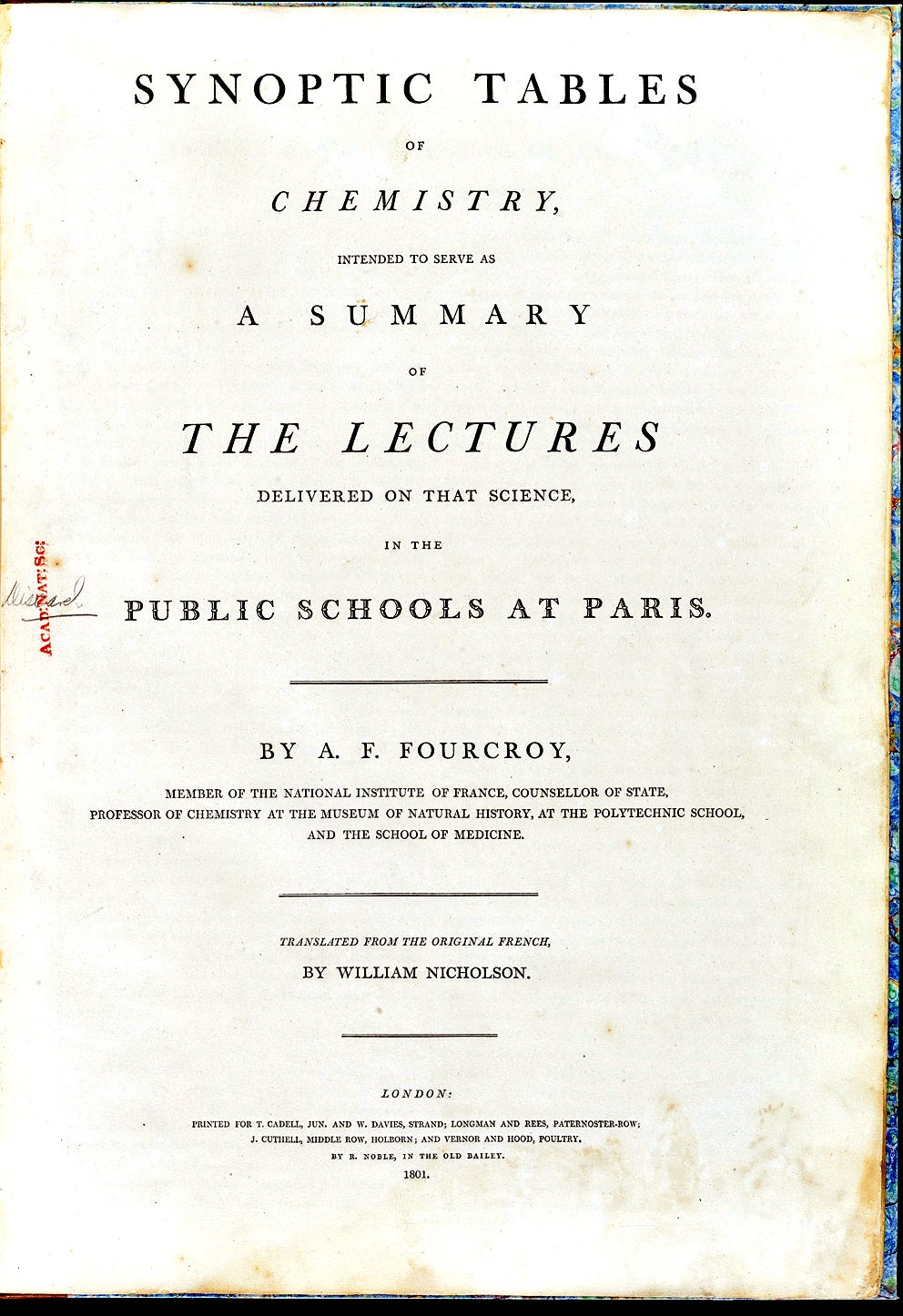 Synoptic tables of chemistry, intended to serve as a summary of the ...