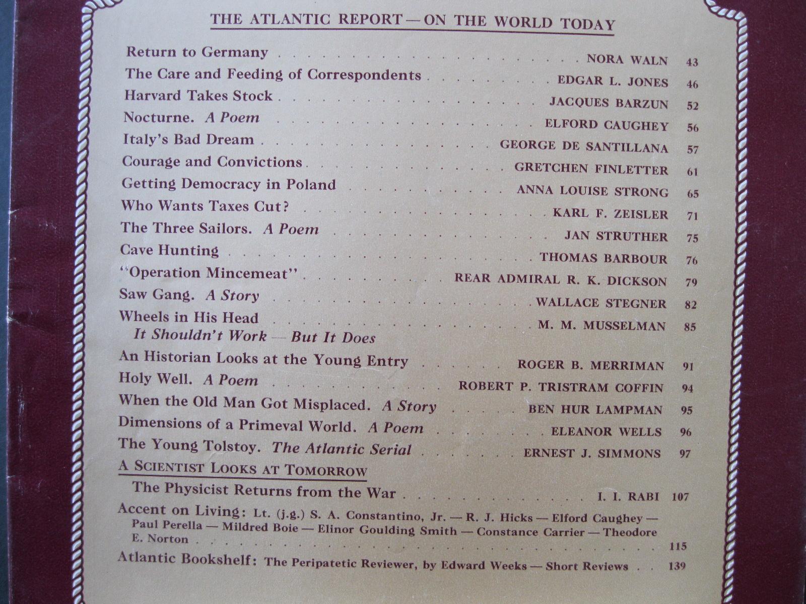 THE ATLANTIC - October, 1945 by Stegner, Wallace: Very Good Soft cover ...